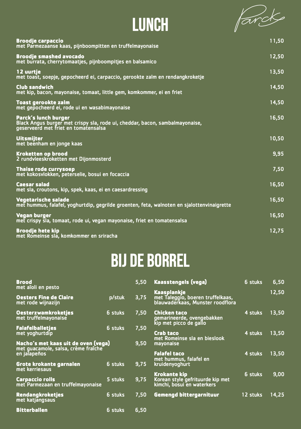 Lunchkaart - Restaurant Parck